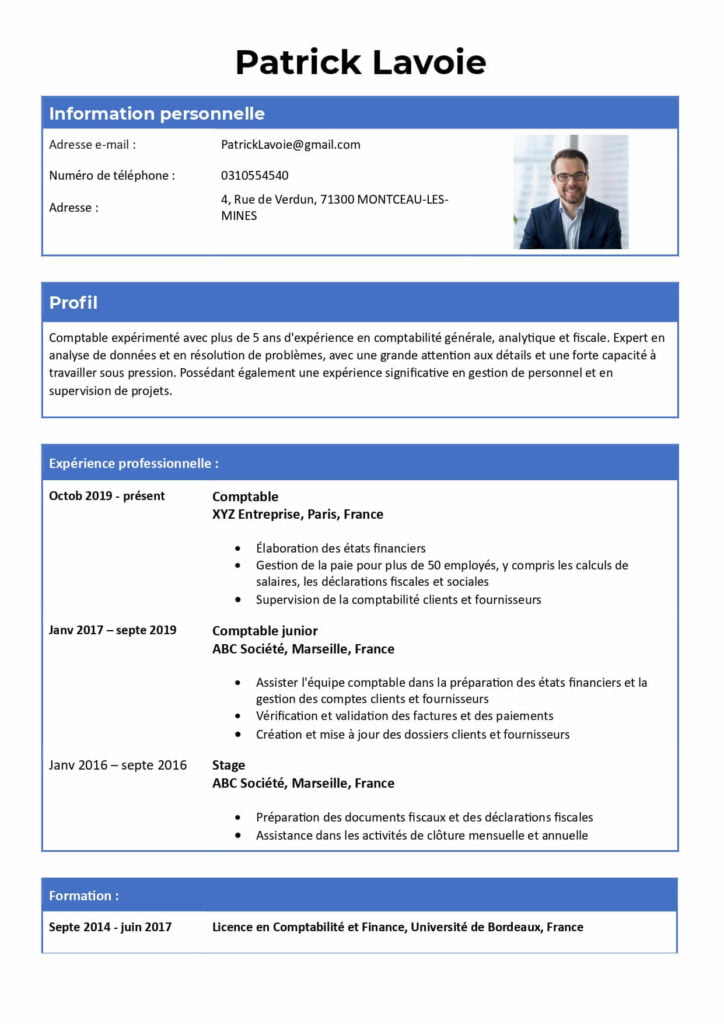 Modèle de CV en tableau facile à remplir | GetYourCV