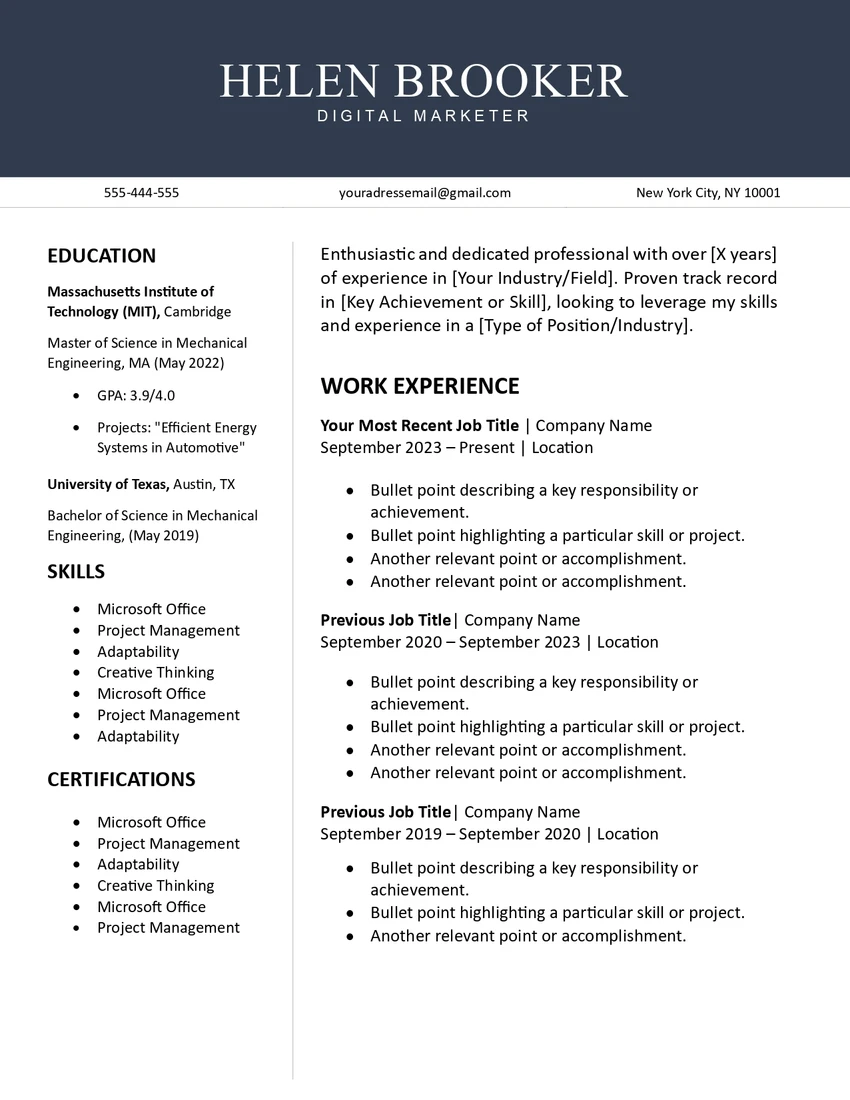 Modèle de CV en anglais américain | GetYourCV